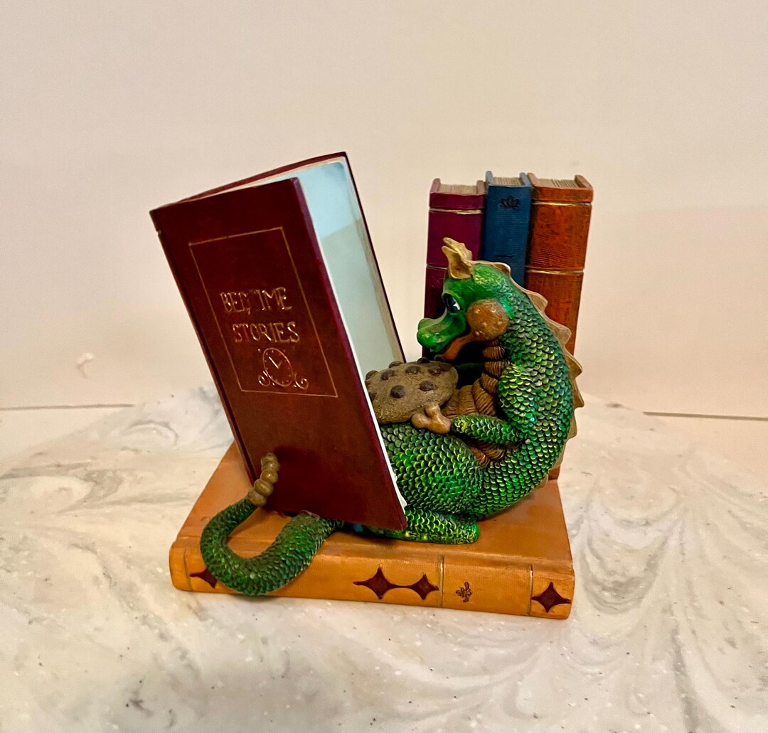 Vintage Bookend Randal Spangler Bedtime Stories Bookend Fantasy Dragon Dragonling Cookie - Etsy