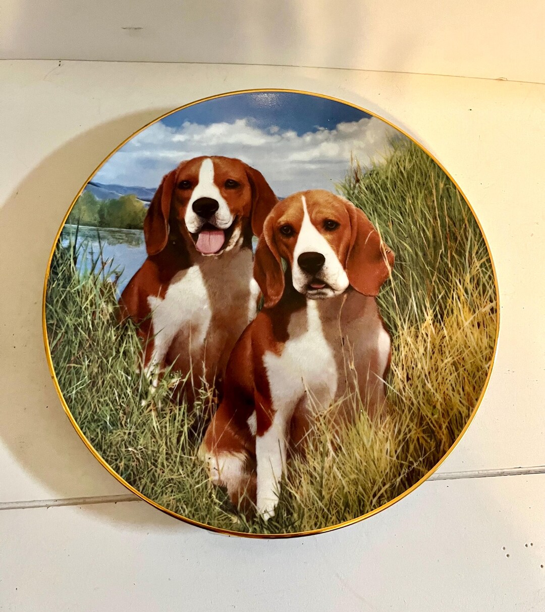 Eager Beagles Plate by Simon Mendez Danbury Mint Limited Edition 8”. Collectible Plate. From the ...