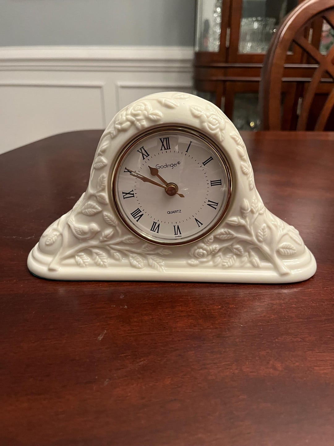 White Porcelain Mantle Clock Godinger Porcelain Treasures Quartz Movement. Battery Operated ...