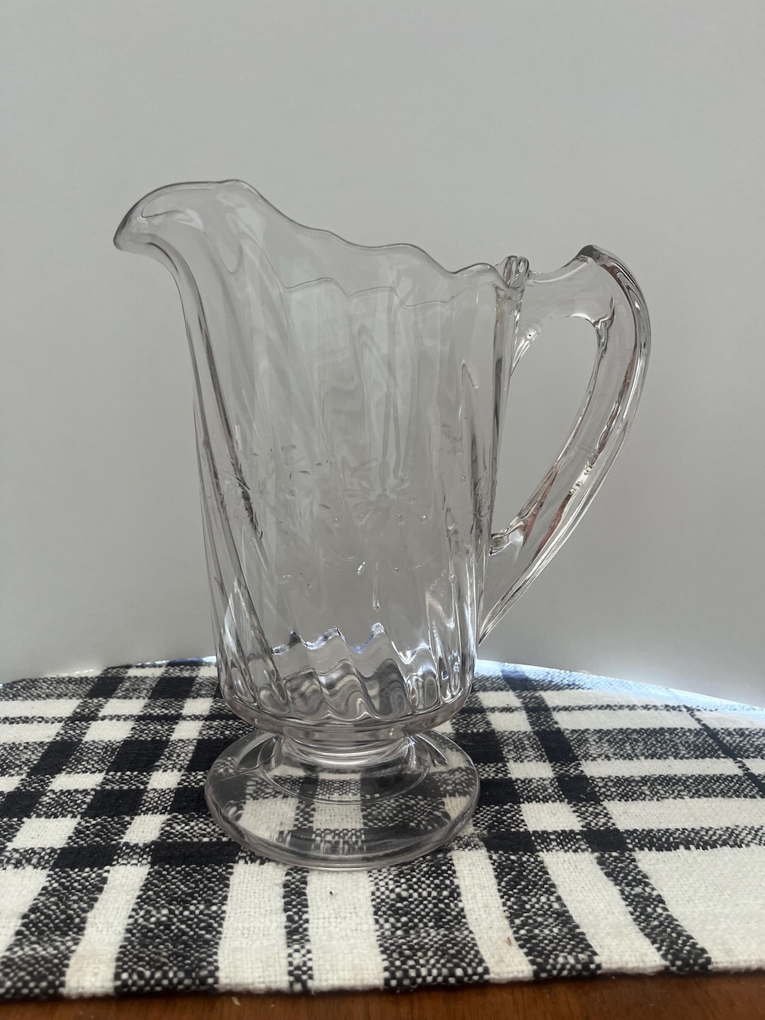 RARE Antique Glass Water Pitcher. Clear Glass, Swirl Pattern, Embossed ...