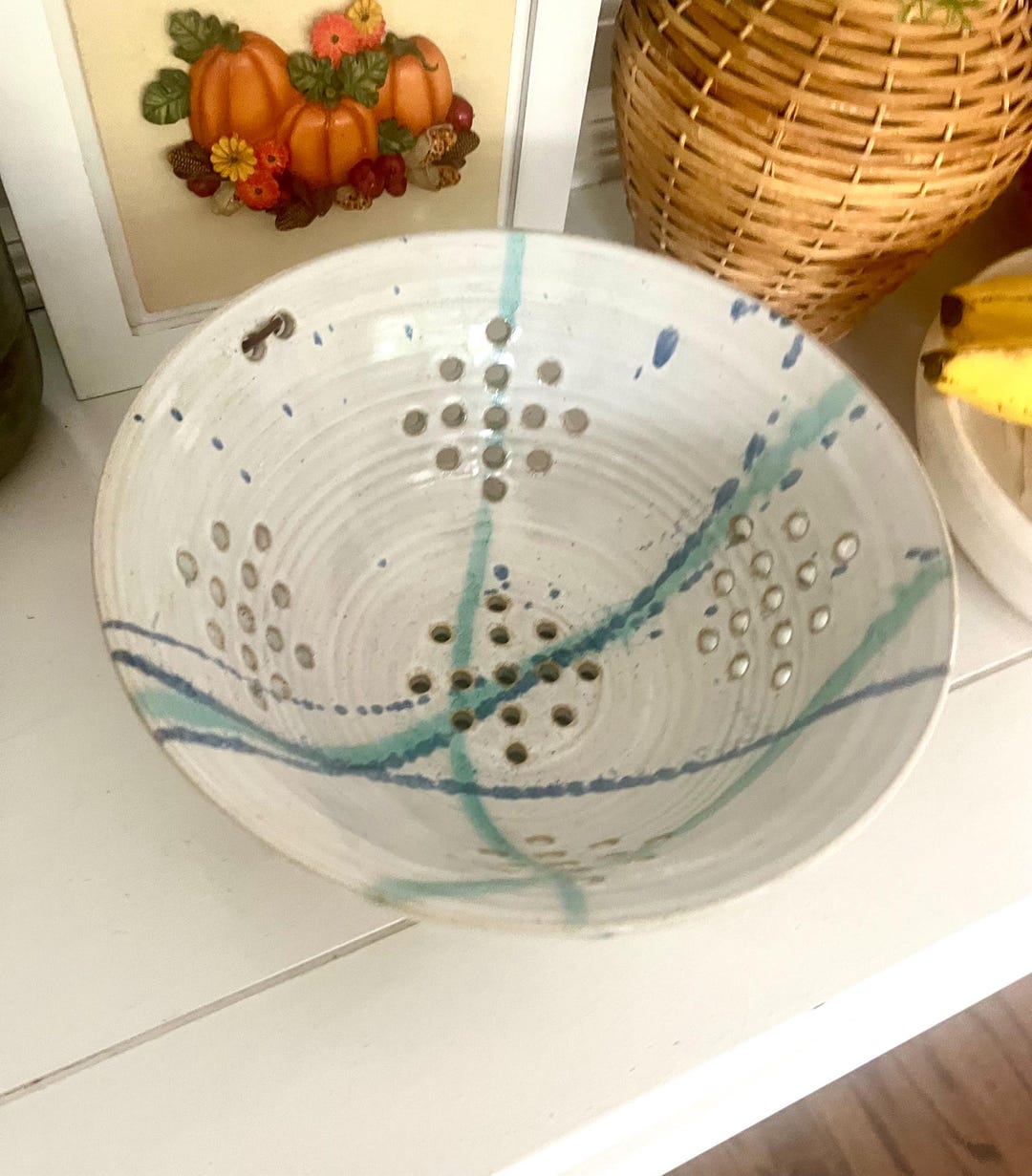 Pottery Colander. 9” Handthrown Pottery. Beautiful Glaze in Off-white ...