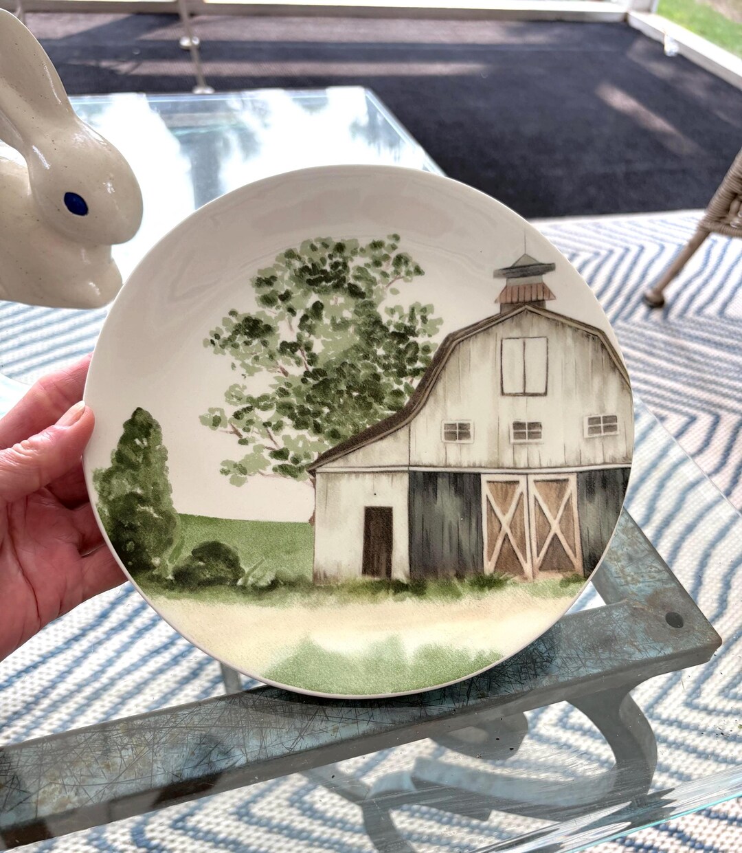 Set of 4 Country 7" Salad Dessert Plates Barn Pasture Trees. Cream ...