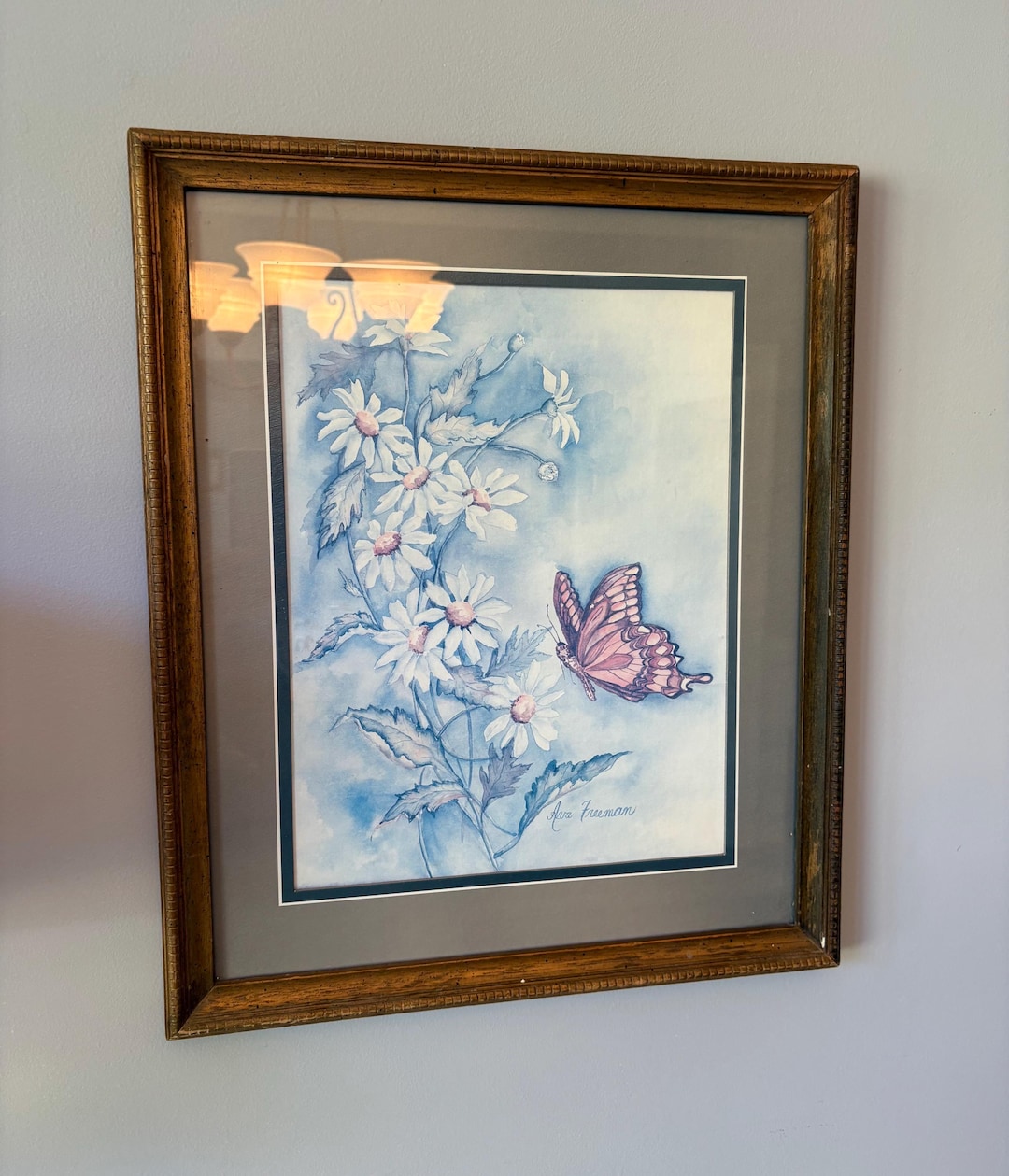 Vintage Framed Butterfly & Daisy Lithograph Print: Ava Freeman ...