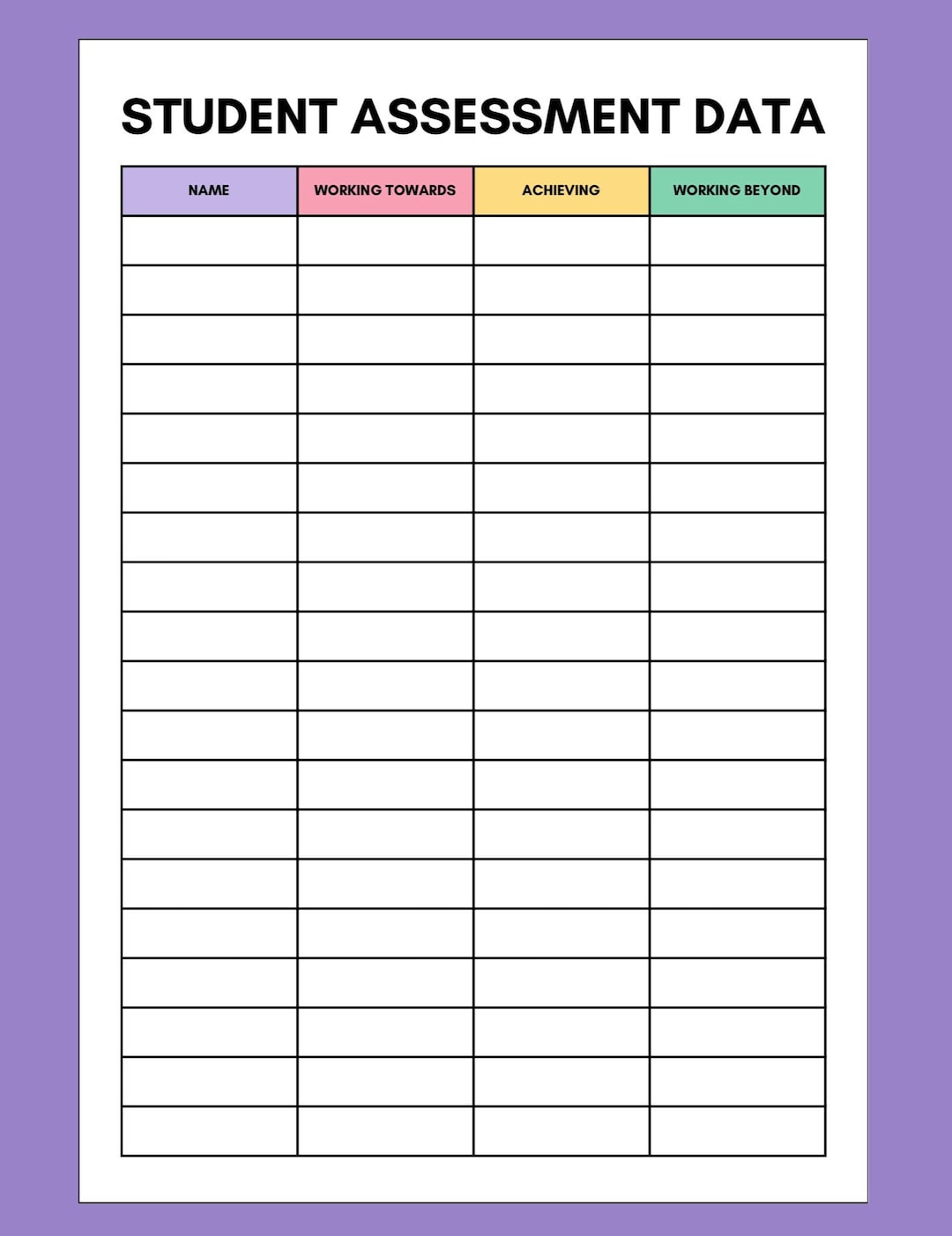 Student Assessment Worksheet - Etsy