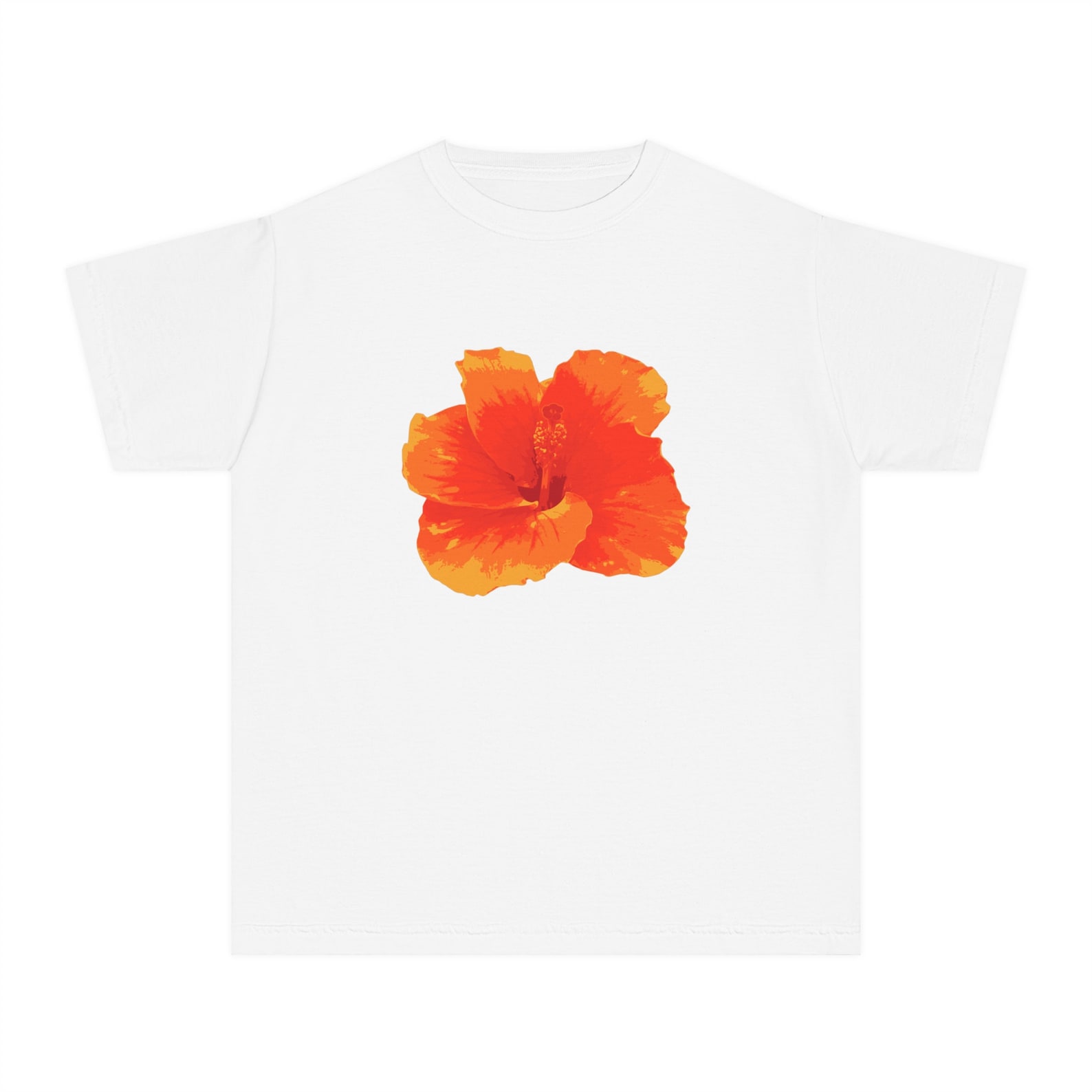Orange Hibiscus Baby Tee, Tropical Flower Trendy Tee, Summer Floral Top ...