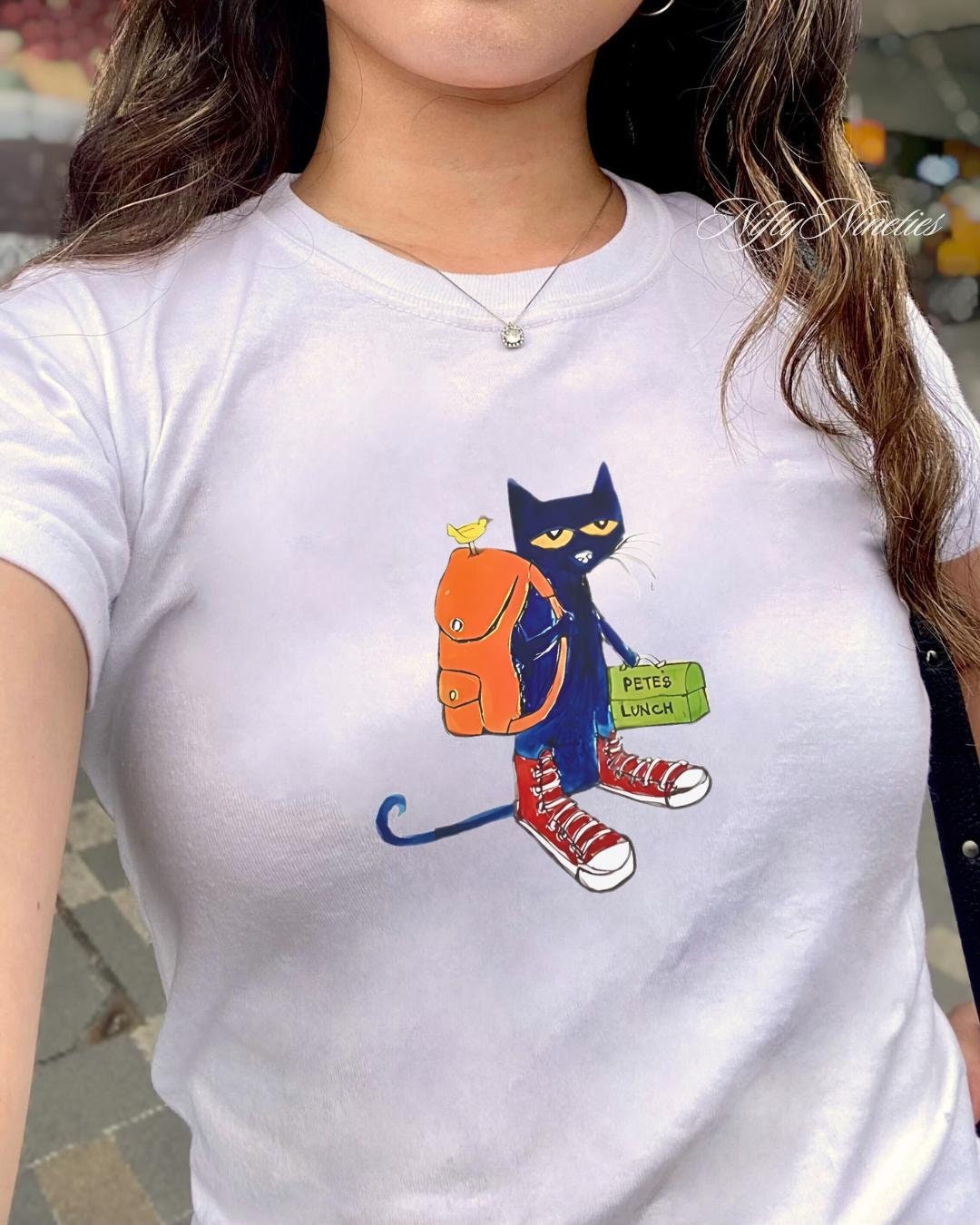 Retro Cool Cat School Baby Tee, Babytee Y2k School Shirt, Quirky ...