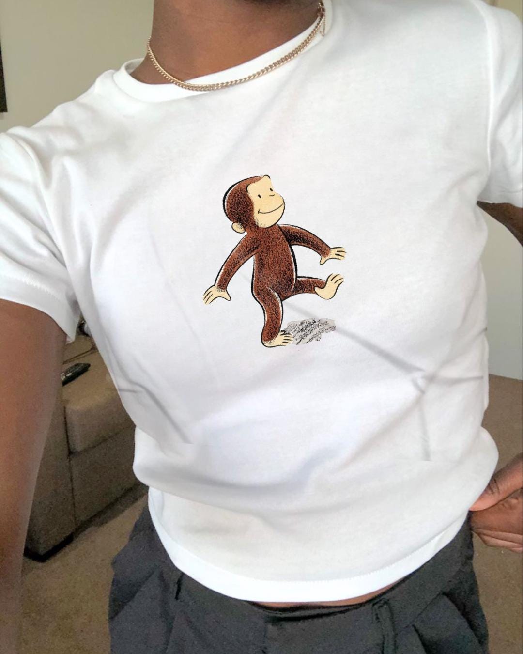 Cute Monkey Baby Tee, Vintage Animal Babytee Y2k School Shirt, Quirky ...