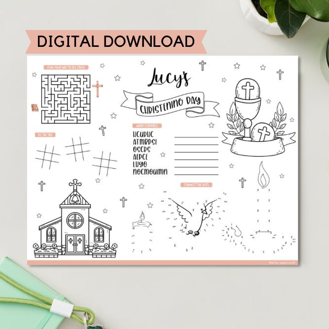 First Communion Activity Page |baptism Colouring Placemat| Christening ...