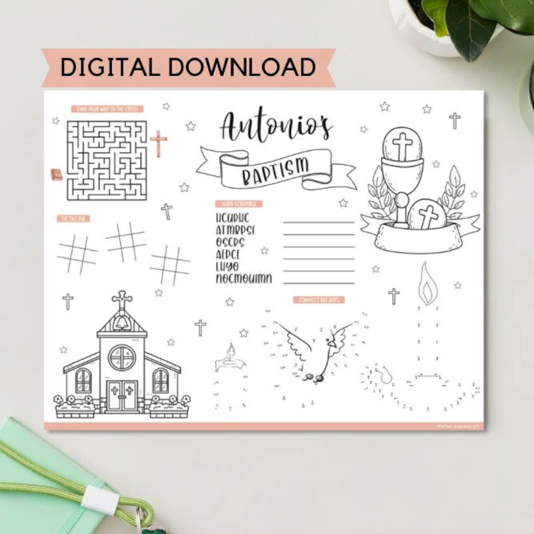 First Communion Activity Page |baptism Colouring Placemat| Christening ...