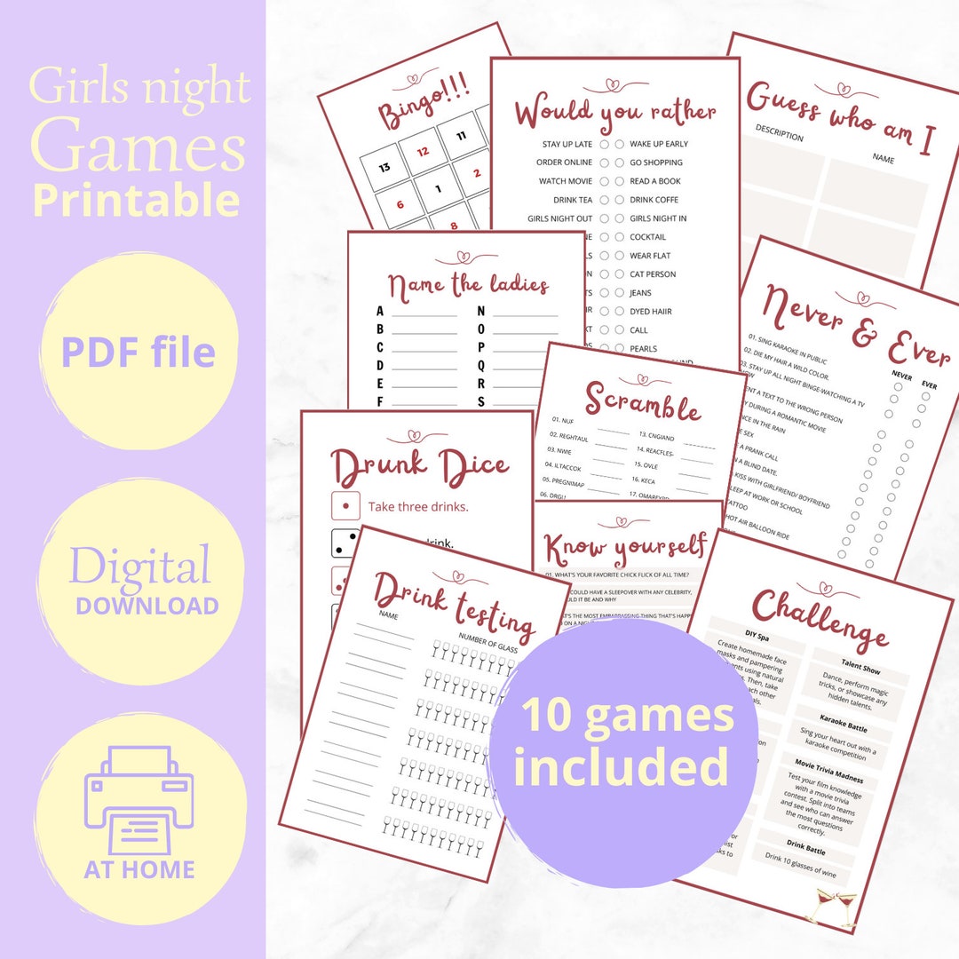 10 Printable Girls Night Games for an Evening Full of Fun L Digital PDF ...