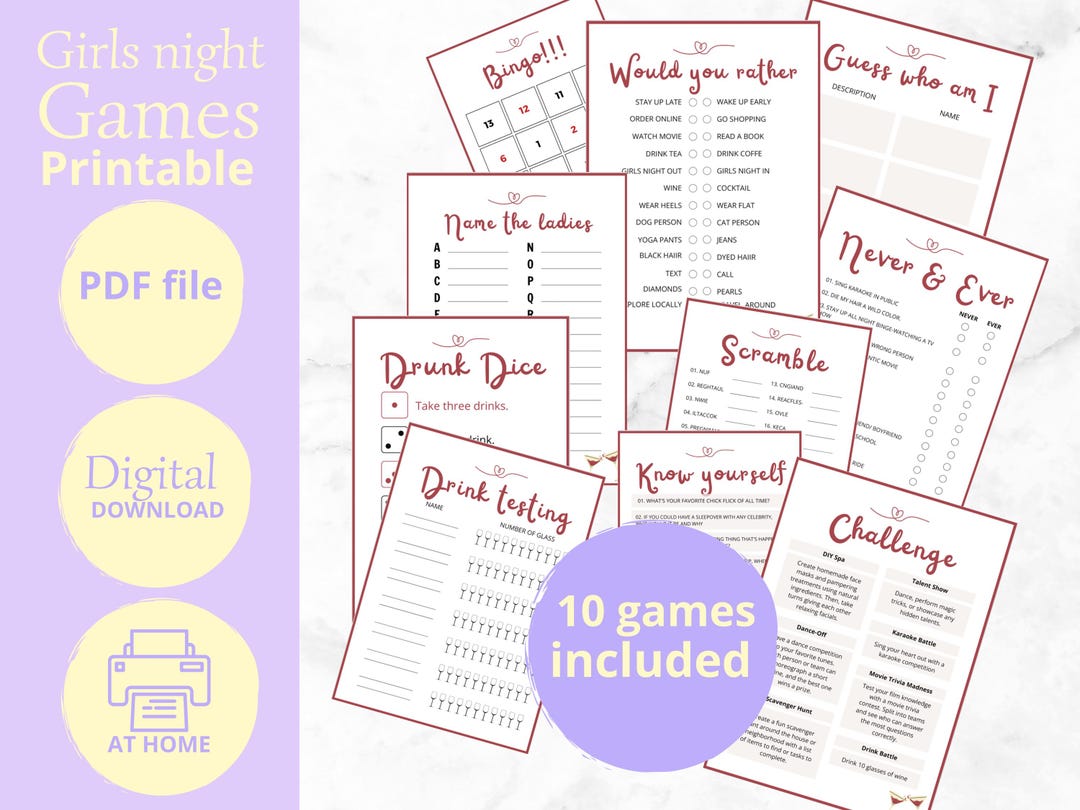 10 Printable Girls Night Games for an Evening Full of Fun L Digital PDF ...