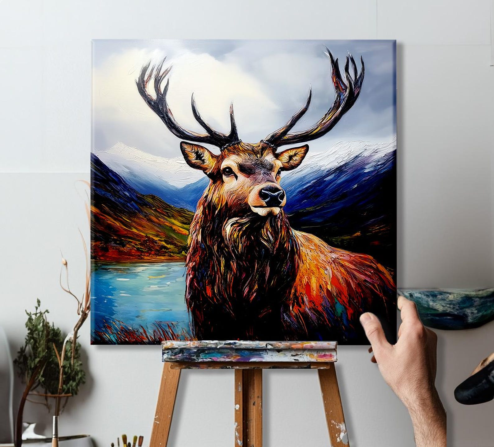 Colourful Stag in Scottish Hills Canvas Print Modern Animal Art for ...