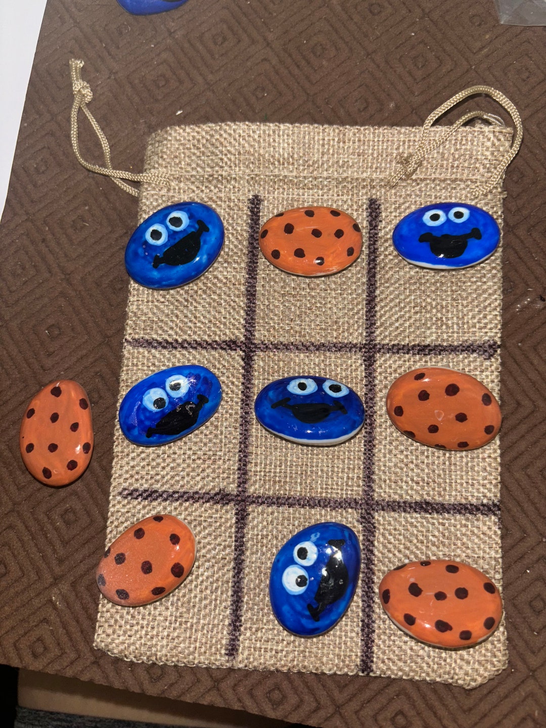 Tic Tac Toe Rocks, Cookie Monster Painted Rocks, Rocks, Travel Game ...
