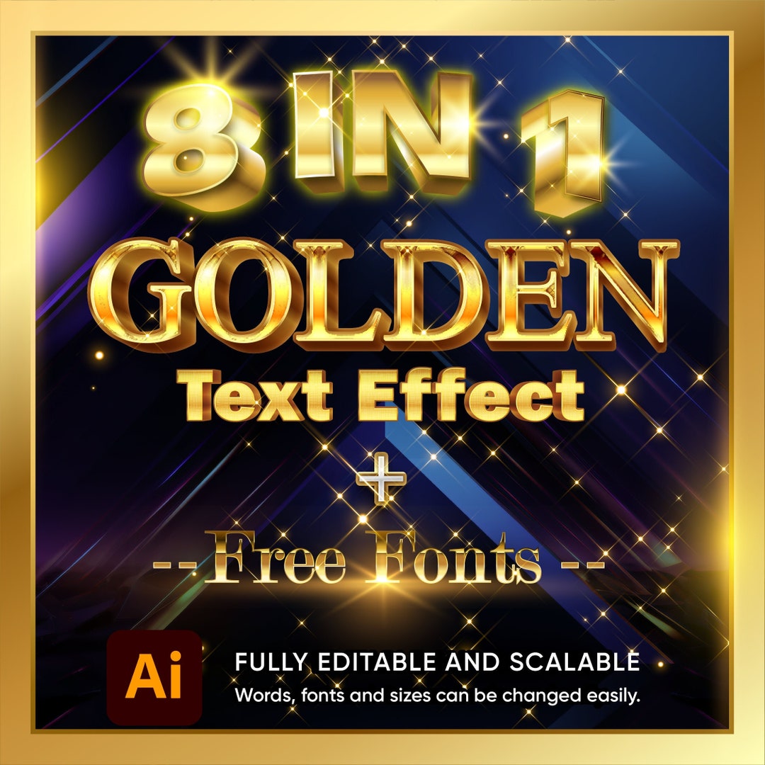 8in1 Gold Text Effect Illustrator/vector - Etsy