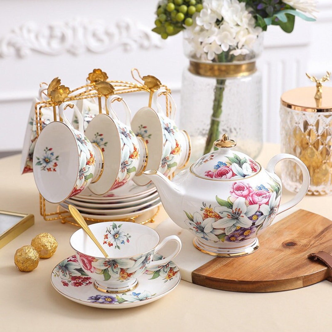 European Ceramic Coffee Cup and Saucer British Afternoon Tea Set Ceramic Floral Tea Set Tea ...