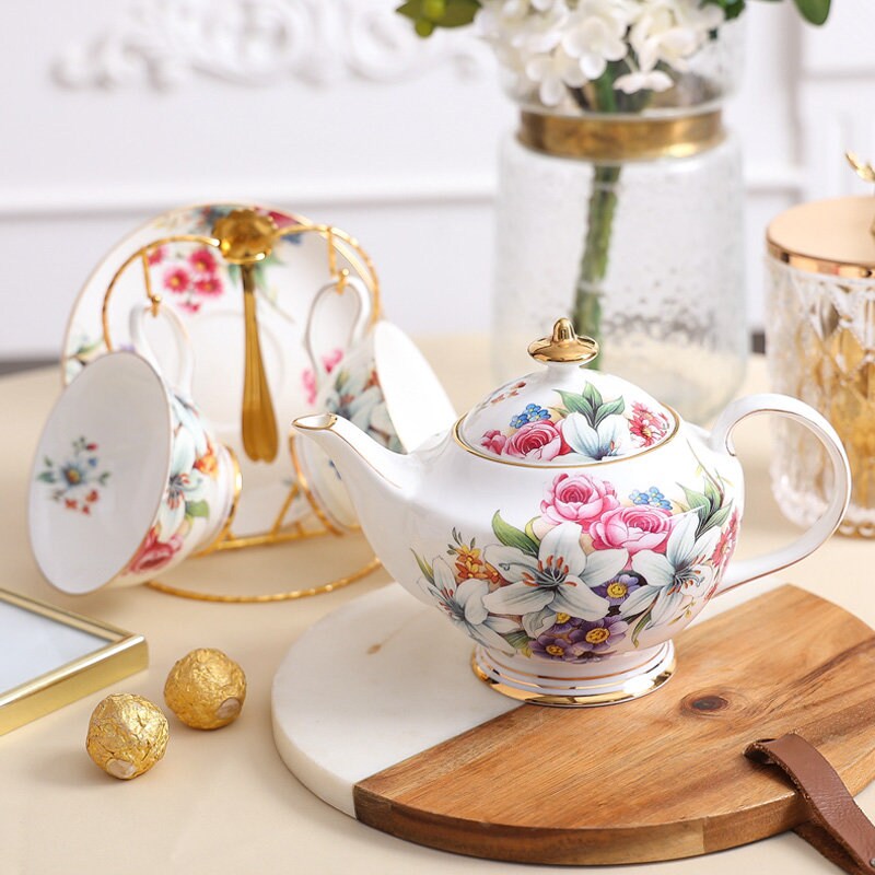 European Ceramic Coffee Cup and Saucer British Afternoon Tea Set Ceramic Floral Tea Set Tea ...