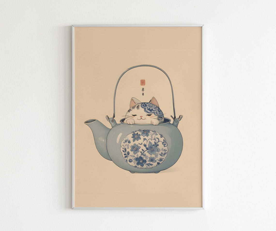 Japanese Cat Poster, Japanese Cat Poster, Cat for Kitchen Wall Art ...