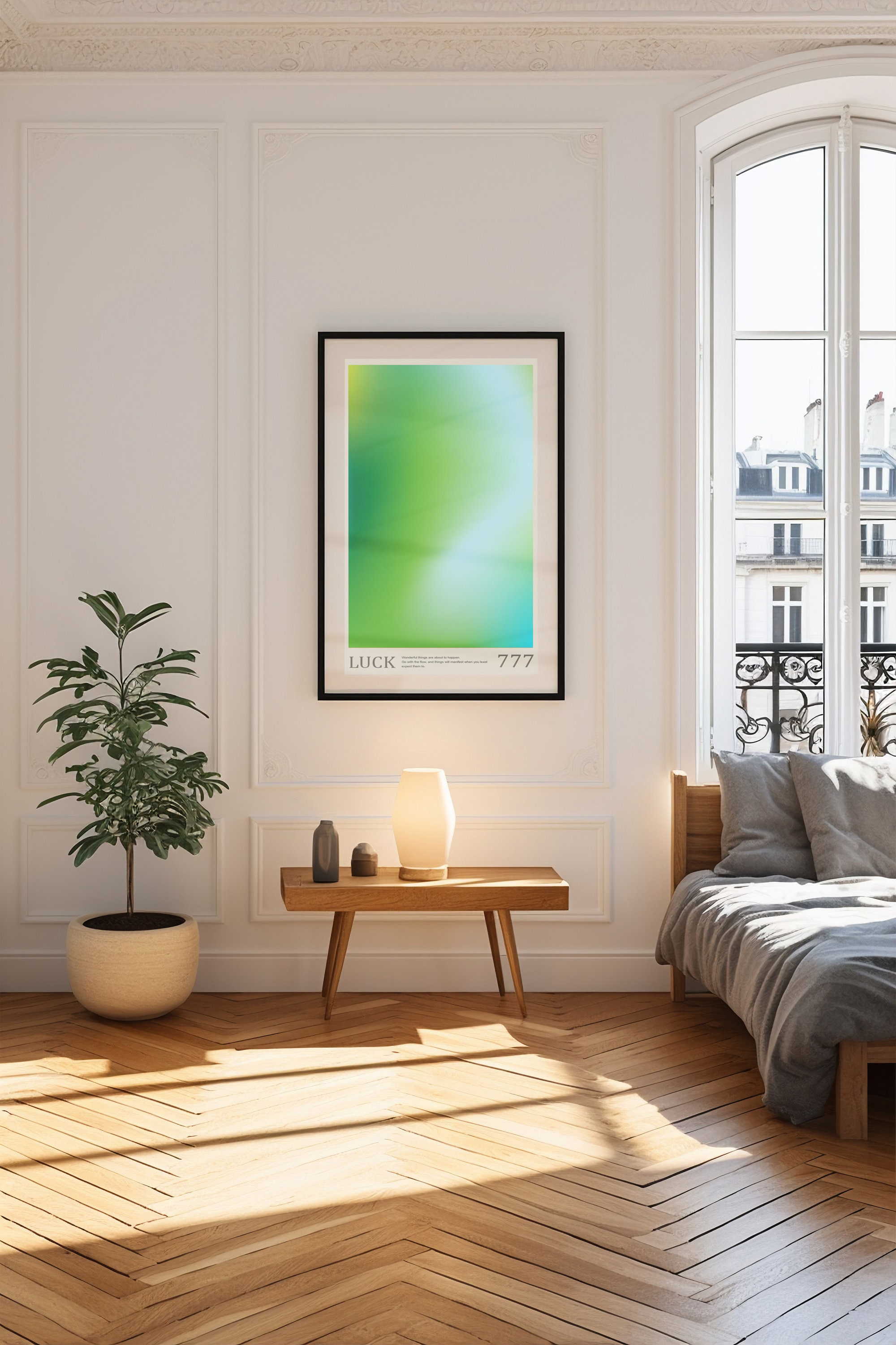 Angel Numbers Aura Poster, 777 Poster, Green Gradient Art Print ...