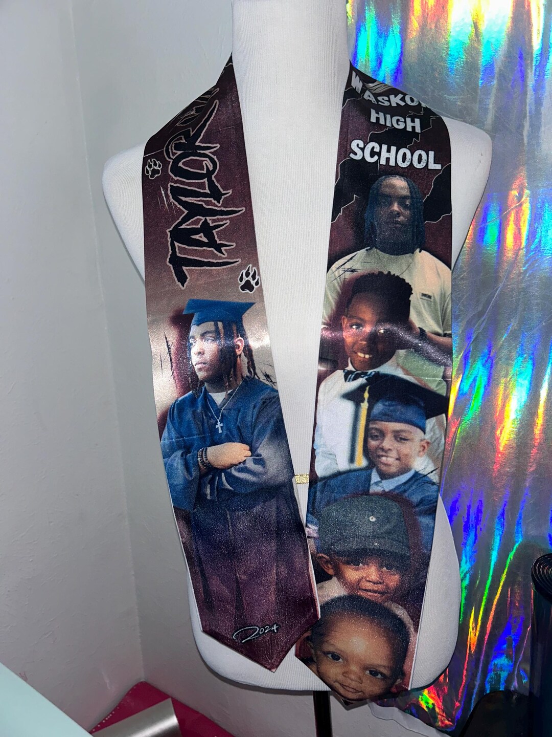 Custom Graduation Stole With Photos,your School Colors Personalized ...