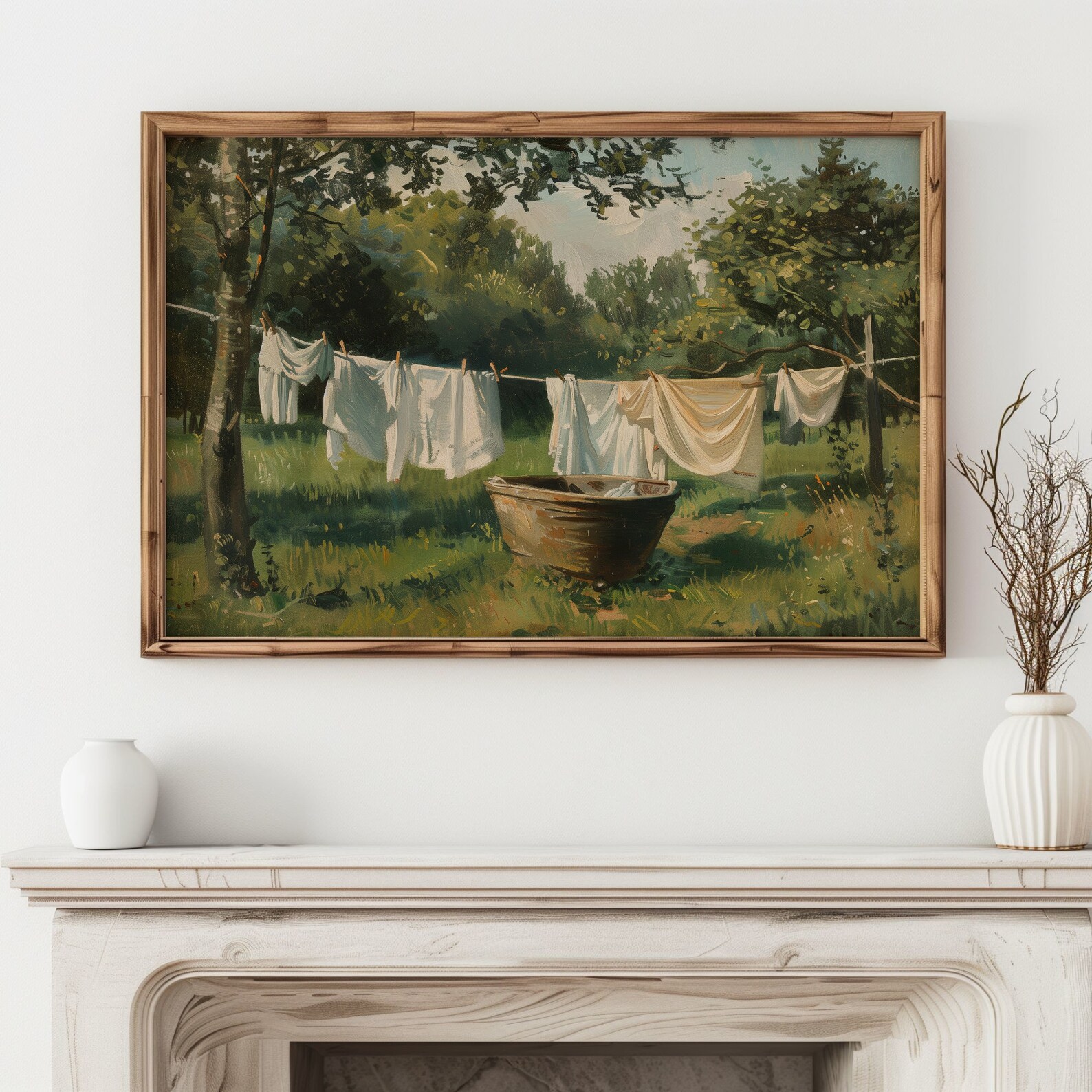 Vintage Clothsline & Wooden Tub Laundry Room Art | Printable Digital ...