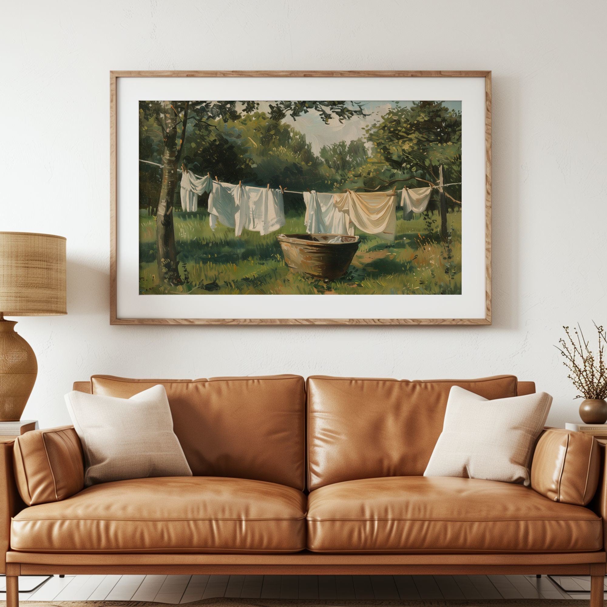 Vintage Clothsline & Wooden Tub Laundry Room Art | Printable Digital ...