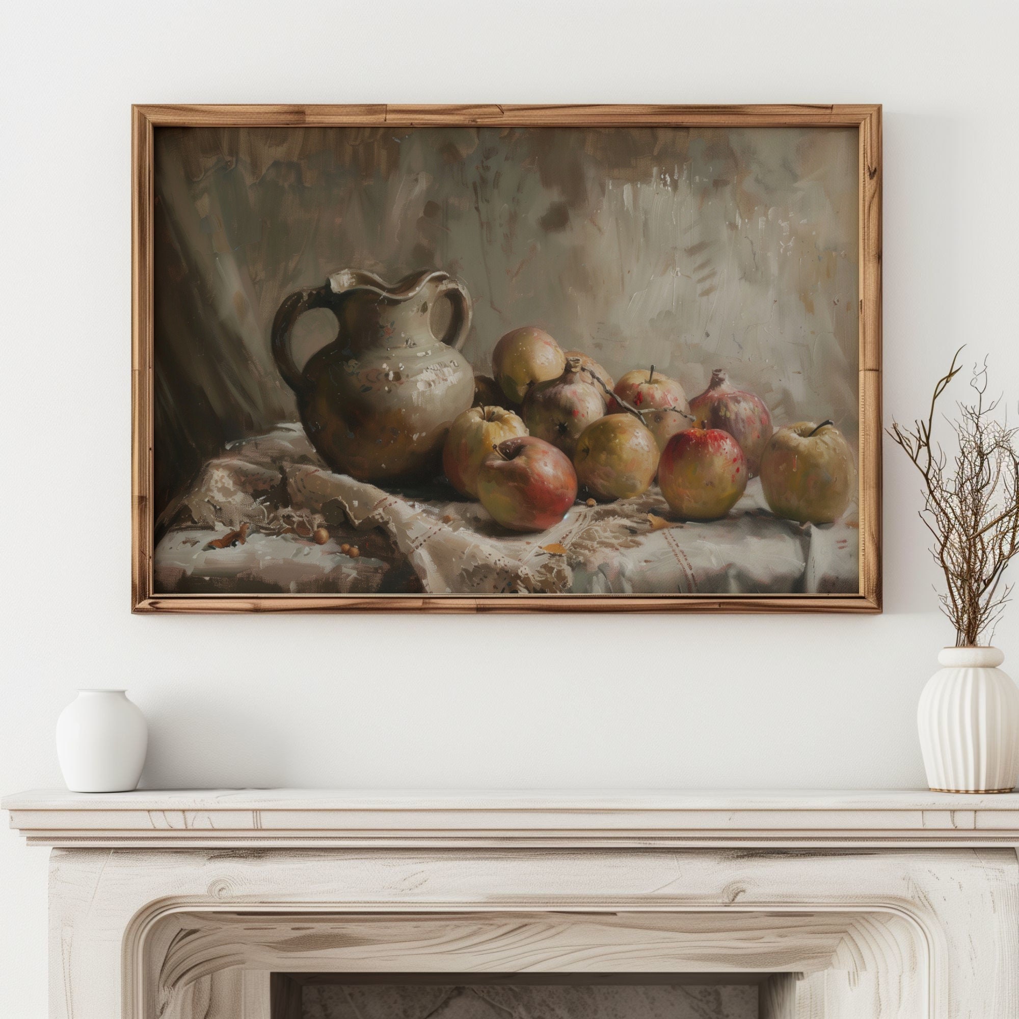 Vintage Kitchen Still Life Painting Apples & Jug Printable Digital ...