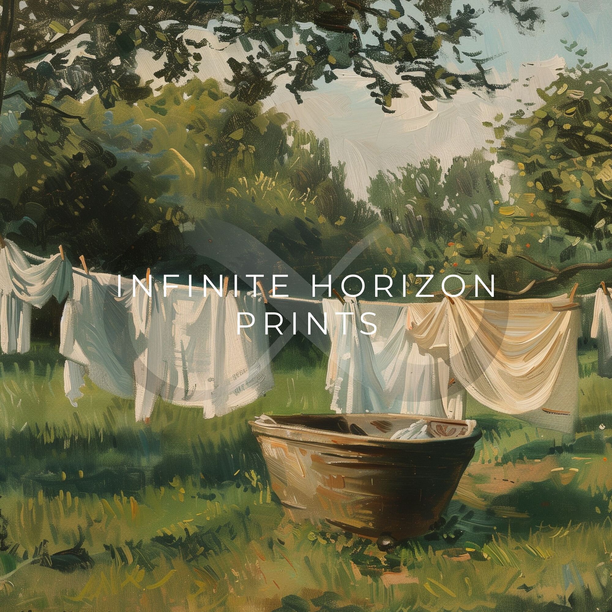 Vintage Clothsline & Wooden Tub Laundry Room Art | Printable Digital ...