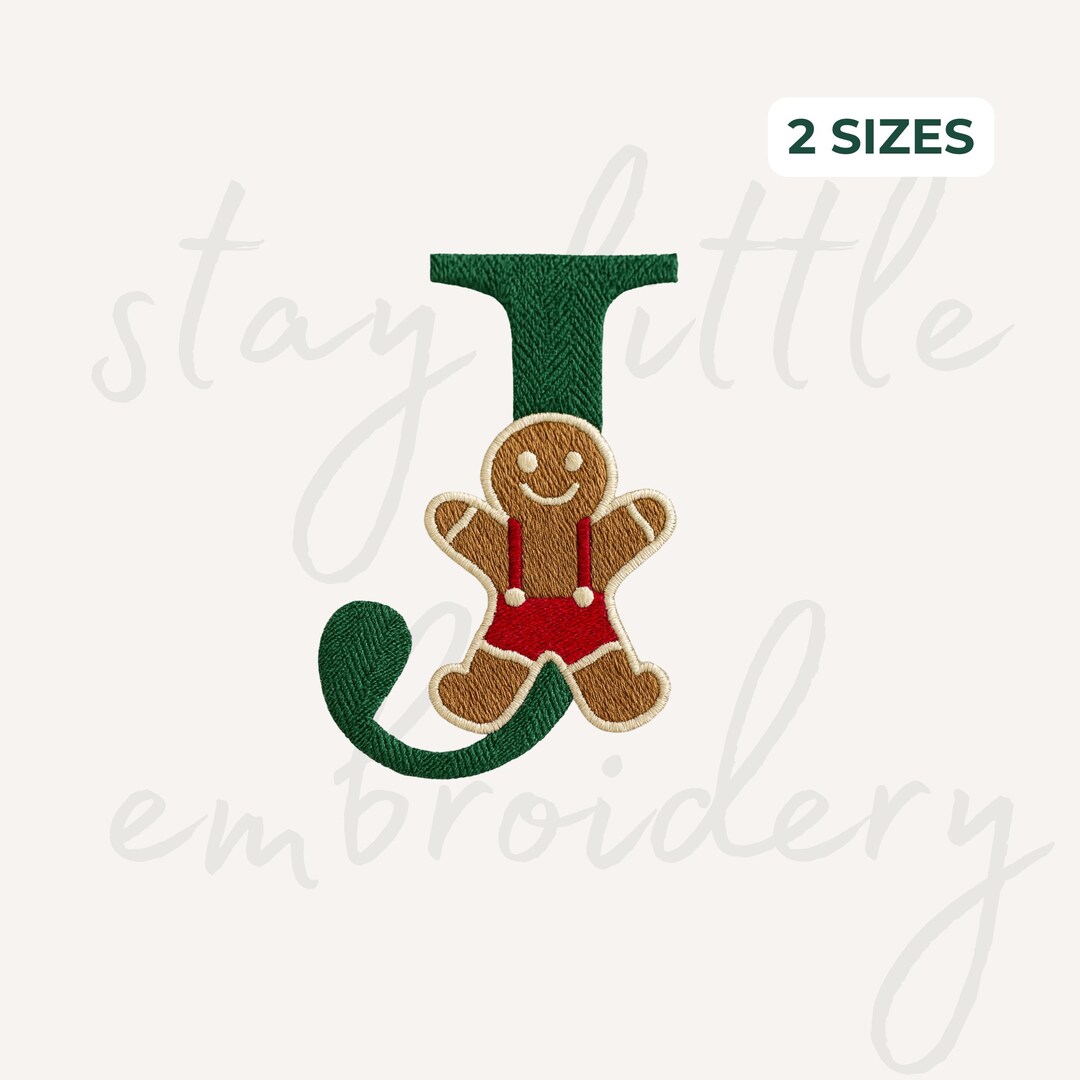 Gingerbread Man Letter J Christmas Embroidery Design (digital Download ...