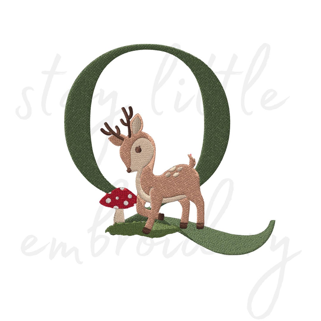 Letter Q Deer Embroidery Design: Woodland Initial (digital File) - Etsy