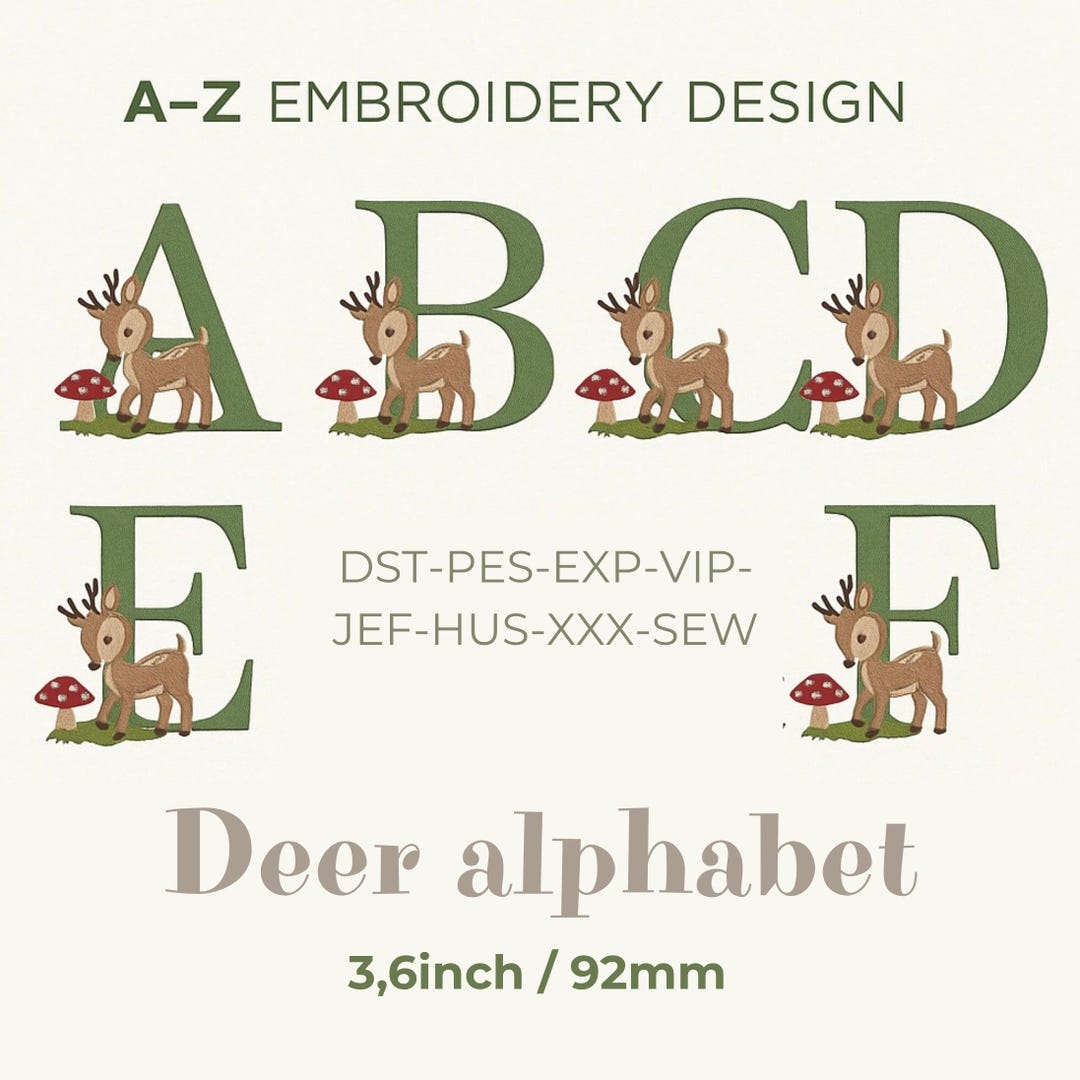 Forest Alphabet Embroidery Design: Mushroom Deer Letters (digital ...