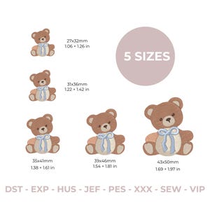 Cute Teddy Bear Embroidery – Digital File | 5 Sizes | Instant Download ...