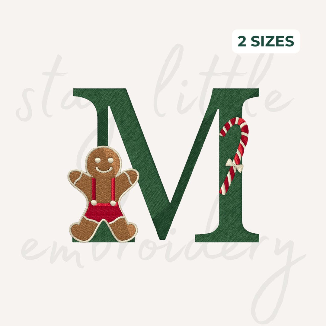 Letter M Gingerbread Man Embroidery Design: Christmas Candy Cane File ...