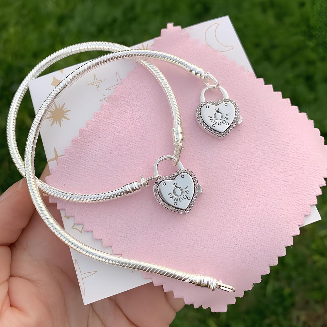 New Authentic Gift Box Pandora Heart Shaped Padlock Snake Chain ...