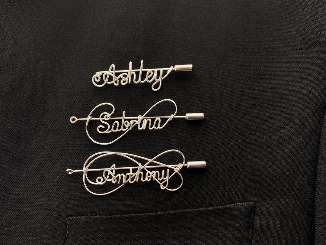 Personalized Wire Pins, Custom Name Silver Brooches, Hat Pin, Name ID ...