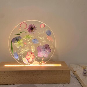 Handmade Pressed Flower Night Light,floral Night Lamp,lamp With Wooden ...