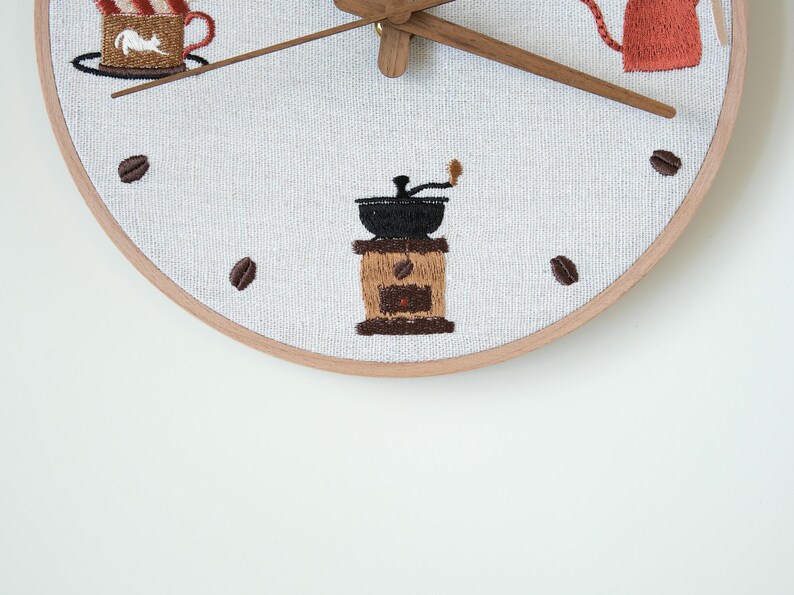 Coffee Time Theme Embroidered Art Clock, Vintage Home Decor, Minimalist ...