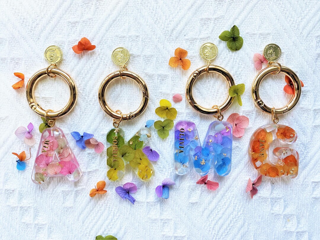 Custom Name Flower Keychain,personalized Resin Letter Keychain With ...