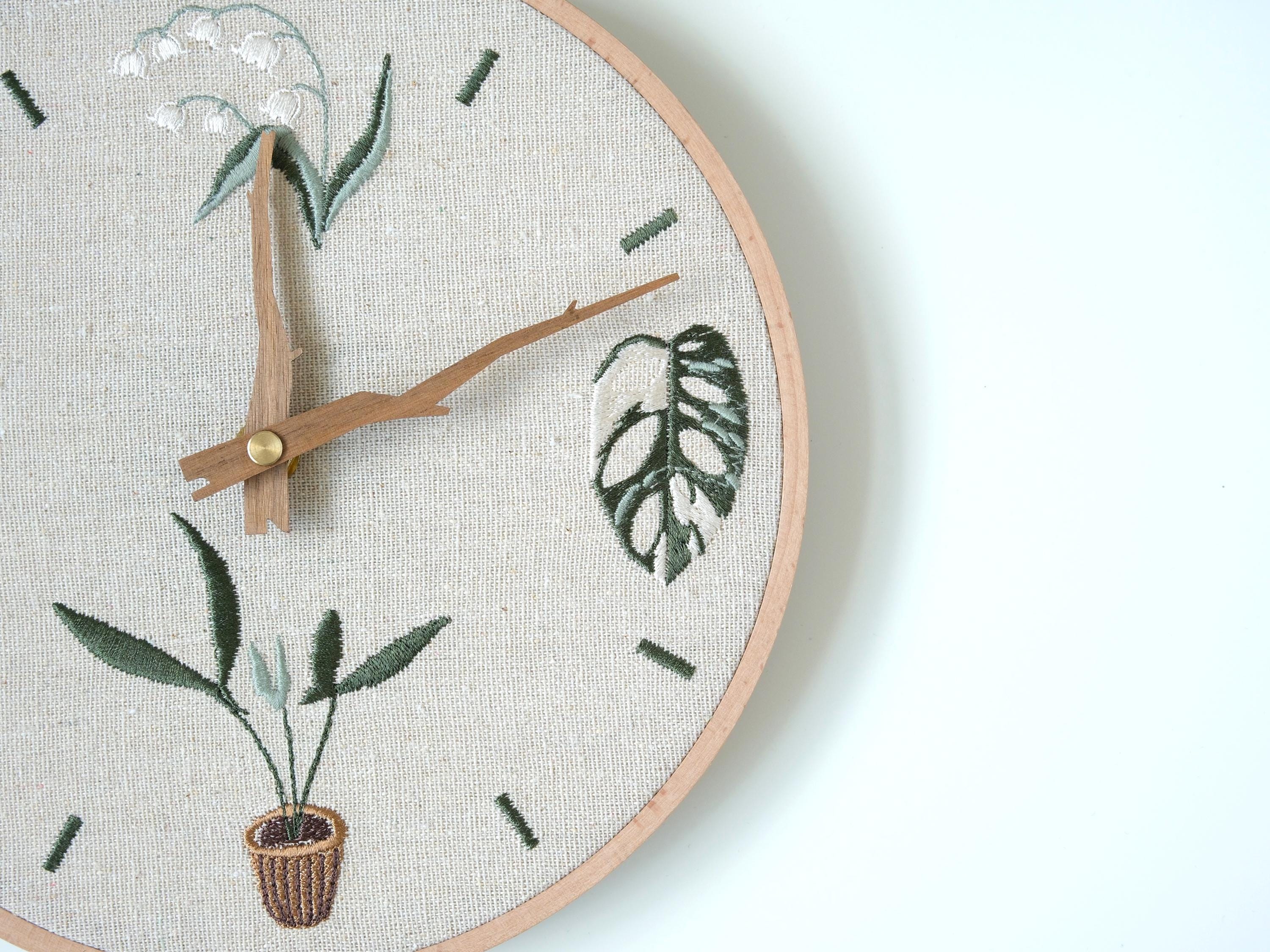 Creative Embroidered Art Wall Hanging Clocks, Greenery Garden ...