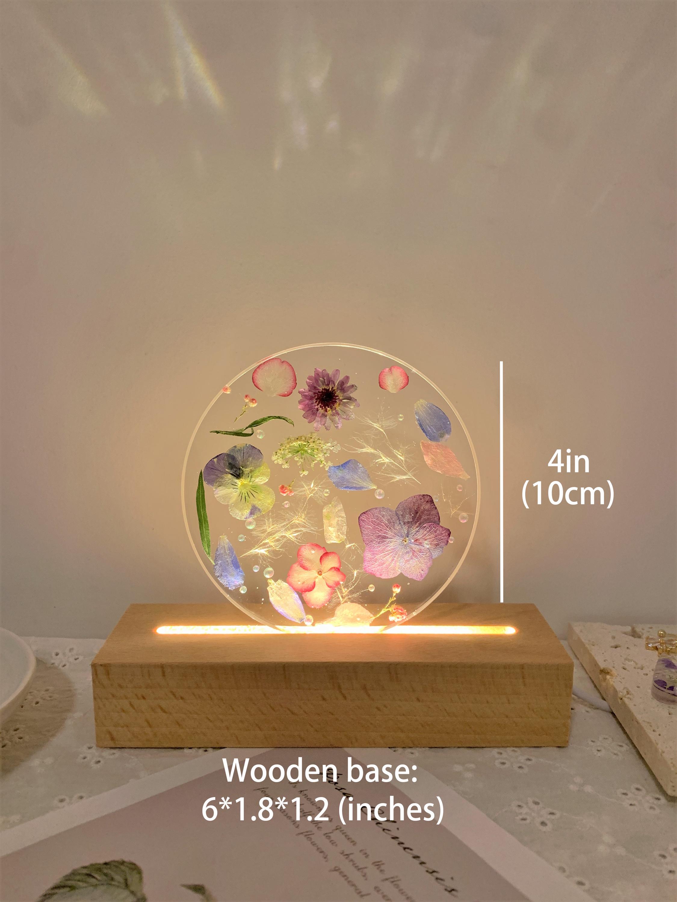 Handmade Pressed Flower Night Light,floral Night Lamp,lamp With Wooden ...
