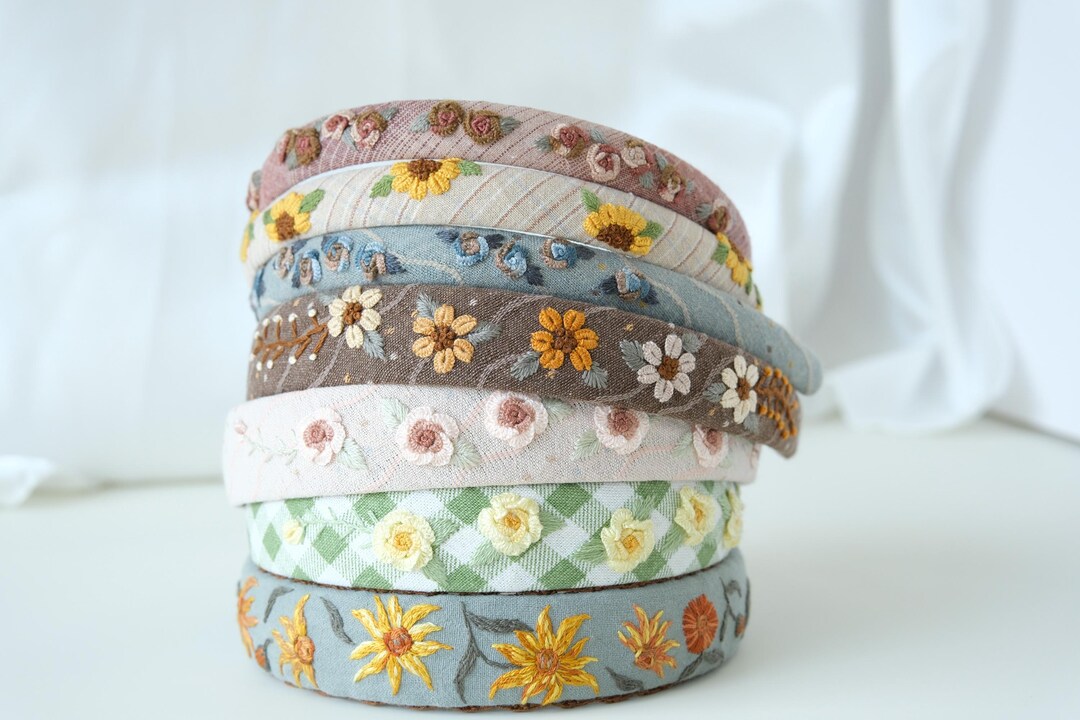 Embroidered Floral Headband, Cottagecore Boho Hair Accessory, Wide ...