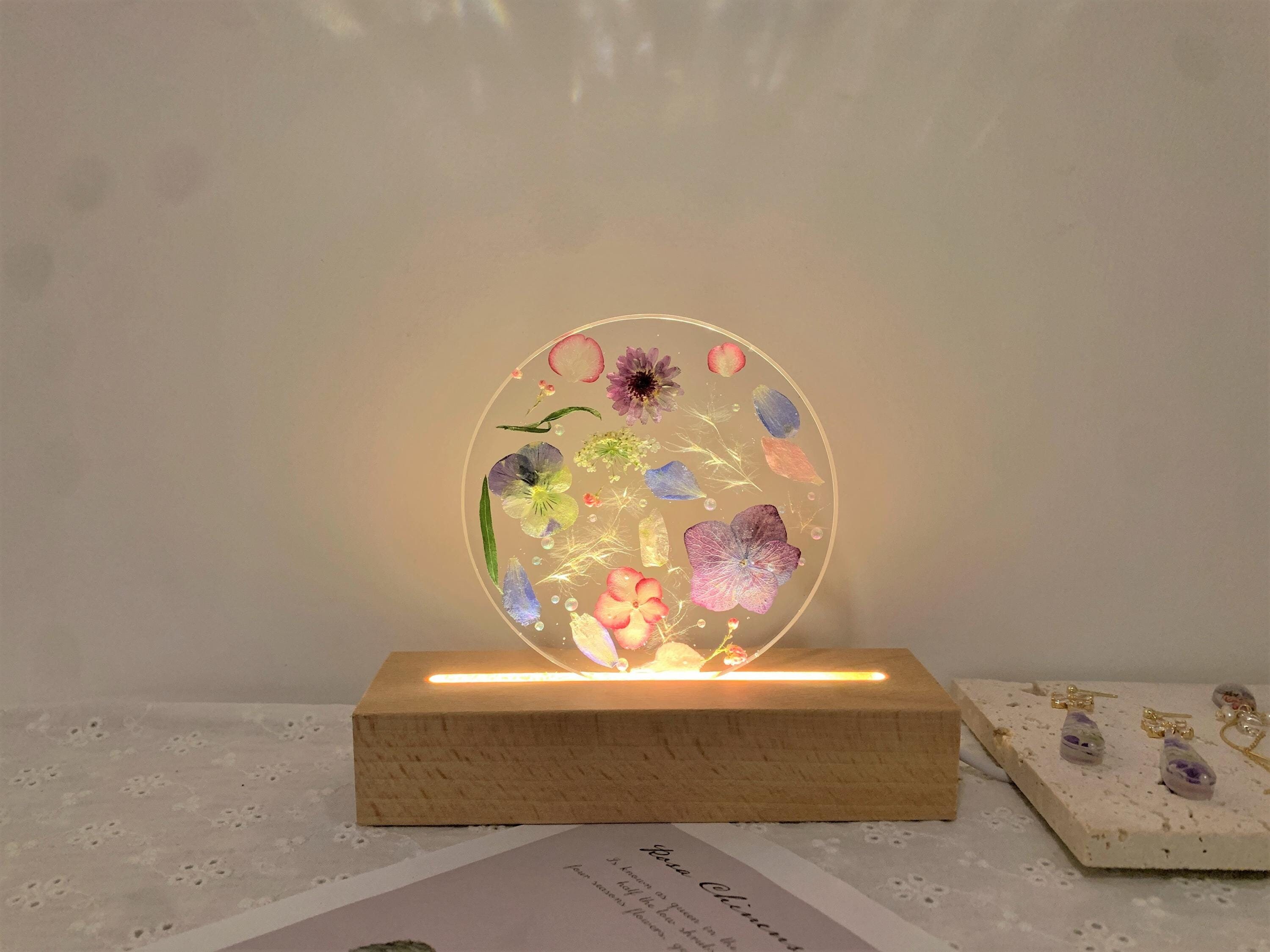 Handmade Pressed Flower Night Light,floral Night Lamp,lamp With Wooden ...