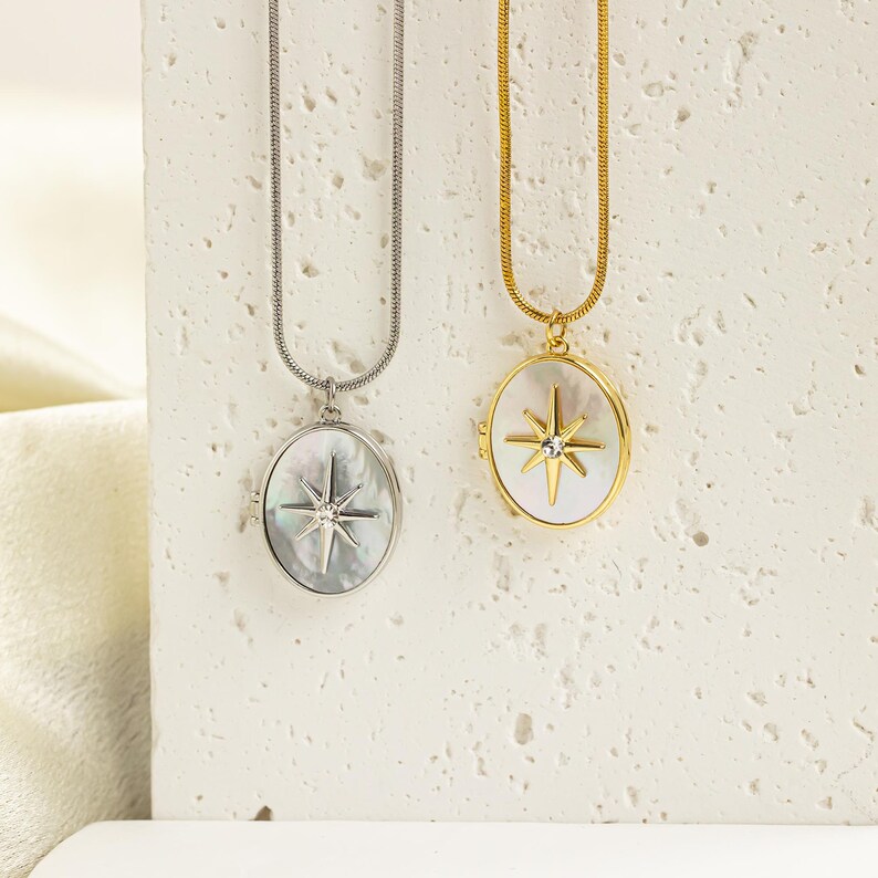 Locket Necklace With North Star, Custom Star Locket, Locket With Photo ...