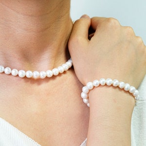 Real Freshwater Pearl Jewelry Set, Pearl Choker, Pearl Beaded Bracelet, Bridal Choker, Custom ...