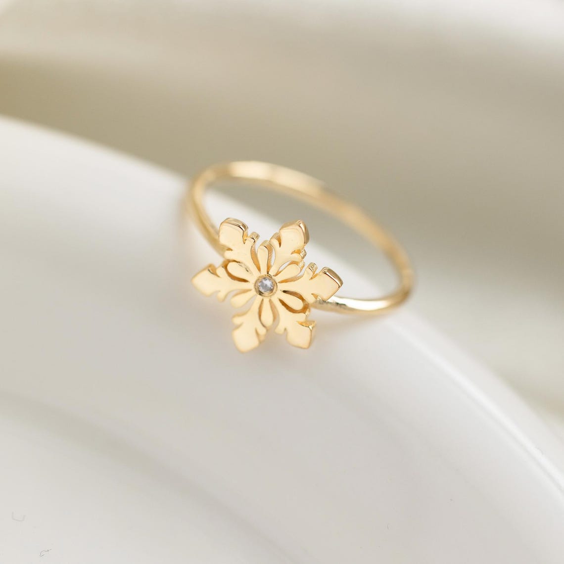 Christmas Snowflake Ring, Custom Birthstone Ring, Dainty Christmas ...