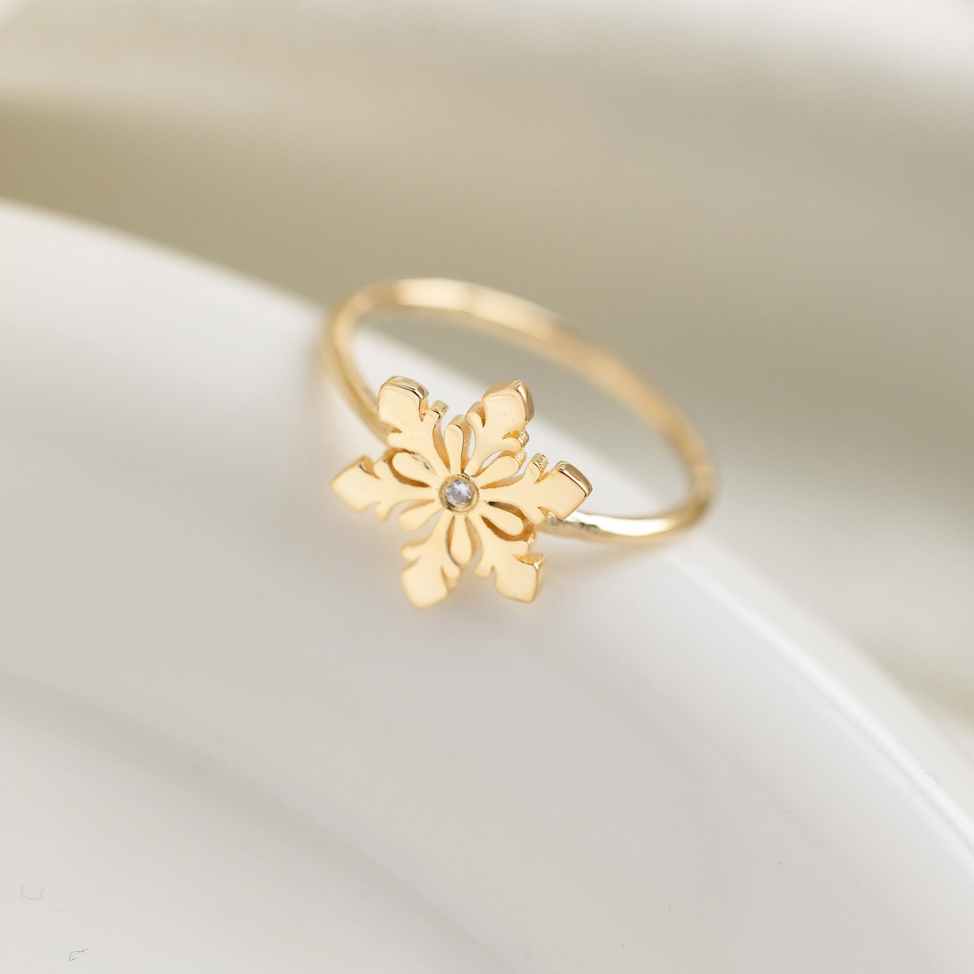 Christmas Snowflake Ring, Custom Birthstone Ring, Dainty Christmas ...