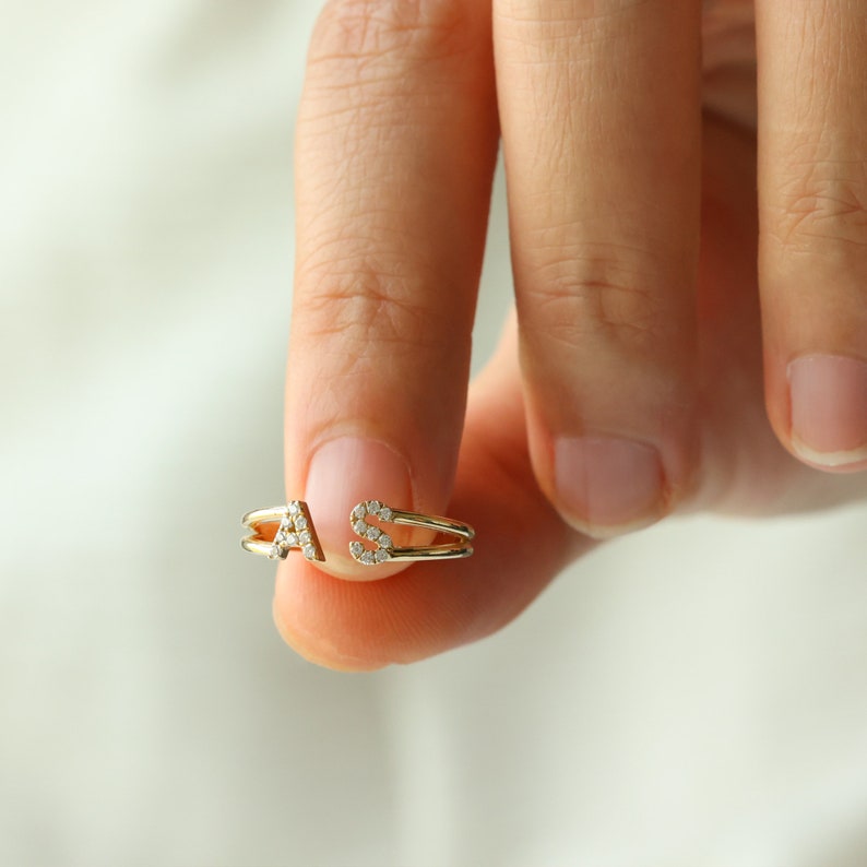 Personalized Duo Initial Ring, Diamond Letter Rings, Personalized Jewelry, Couple Rings, Gift ...