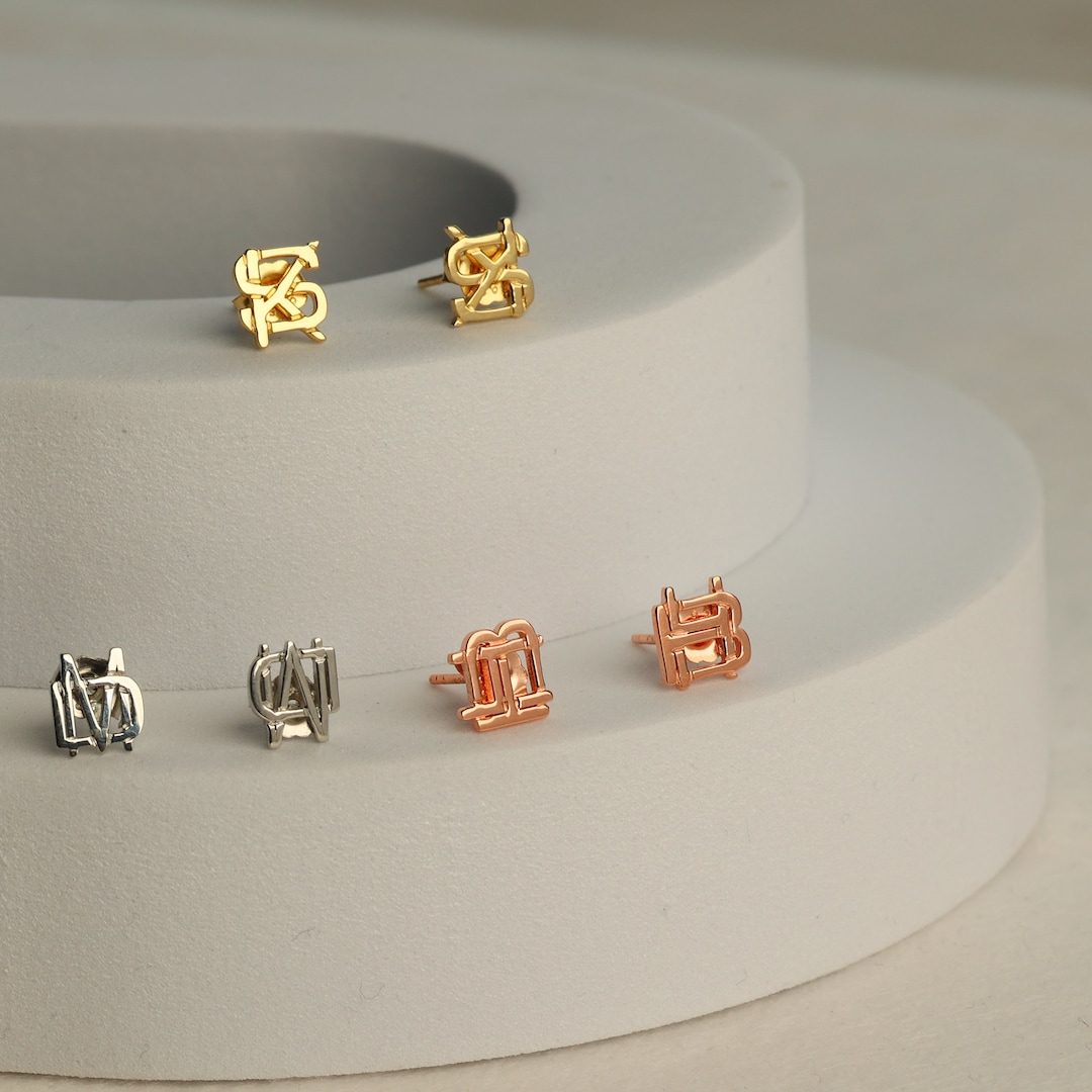 Personalized Overlapping Monogram Initials Earrings, Stud Earrings With ...