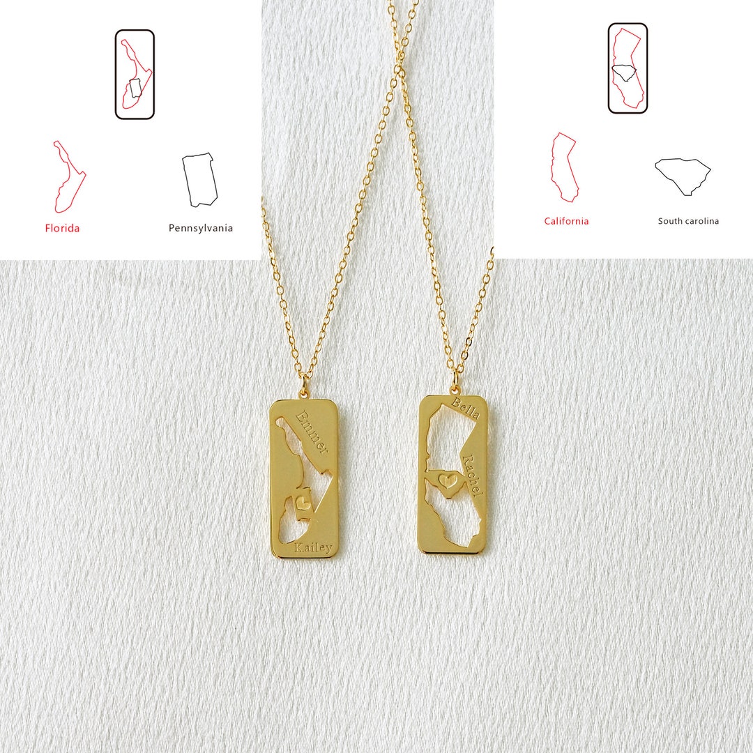 Custom Two State Map Necklace, to My Best Friend, Map Name Necklace ...