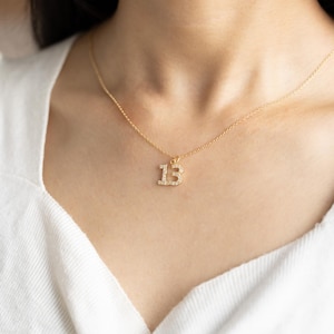 Personalized Lucky Number Necklace, Diamond Number Necklace, Date ...