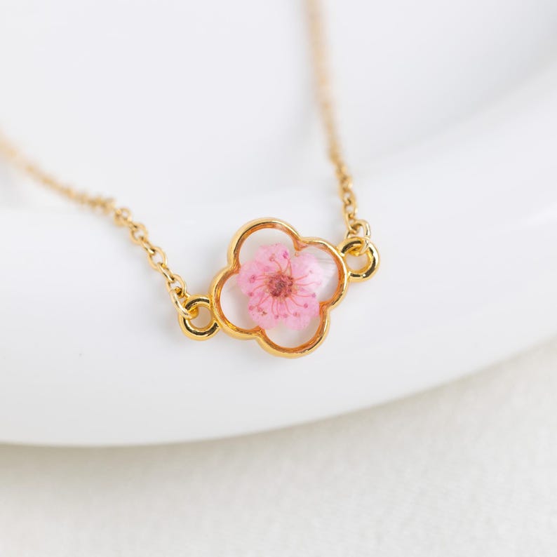 Pink Forget-me-not Necklace, Necklace for Women, Real Pressed Flower ...